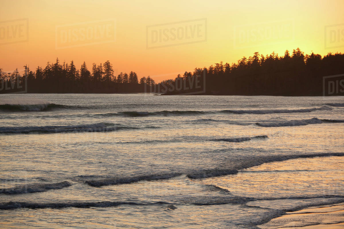 Waves At Long Beach A Surfer's Paradise At Sunset In Pacific Rim ...