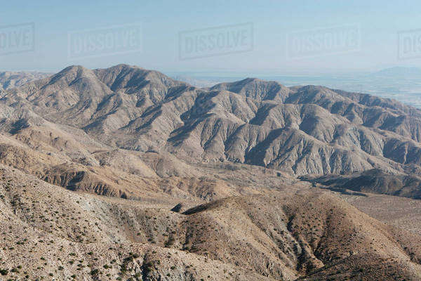 Desert Mountain Range With Eroded Contours And Blue Sky; Palm Springs ...