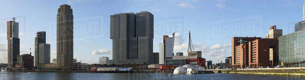 City skyline and riverfront of Rotterdam as seen from across the Nieuwe ...