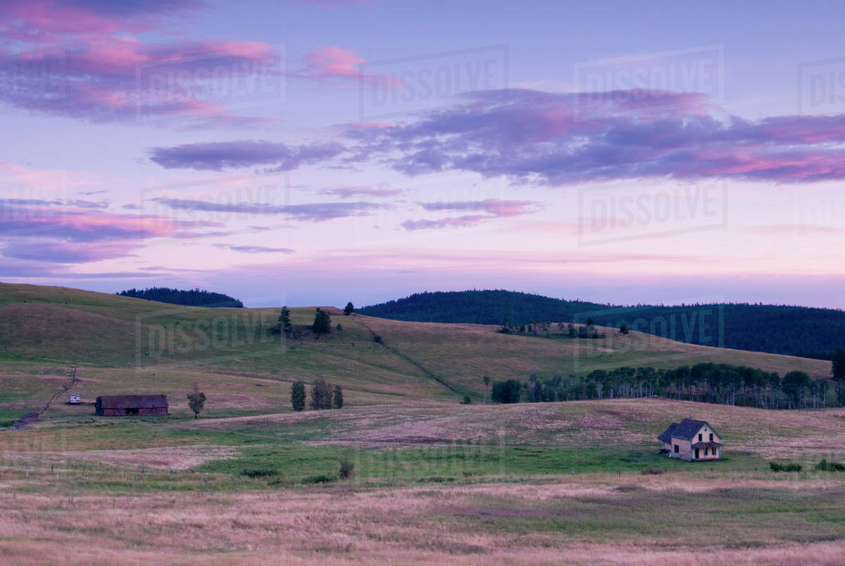 Rural Farmland And An Abandoned Farmhouse; Canada, British Columbia ...