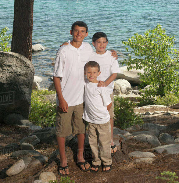 Portrait of three brothers;Lake tahoe california united states of ...