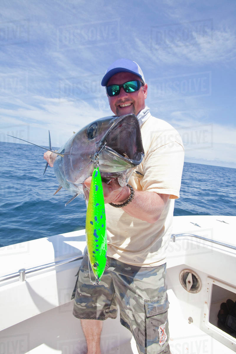Man holding just caught yellowfin tuna; panama - Royalty-free Stock ...