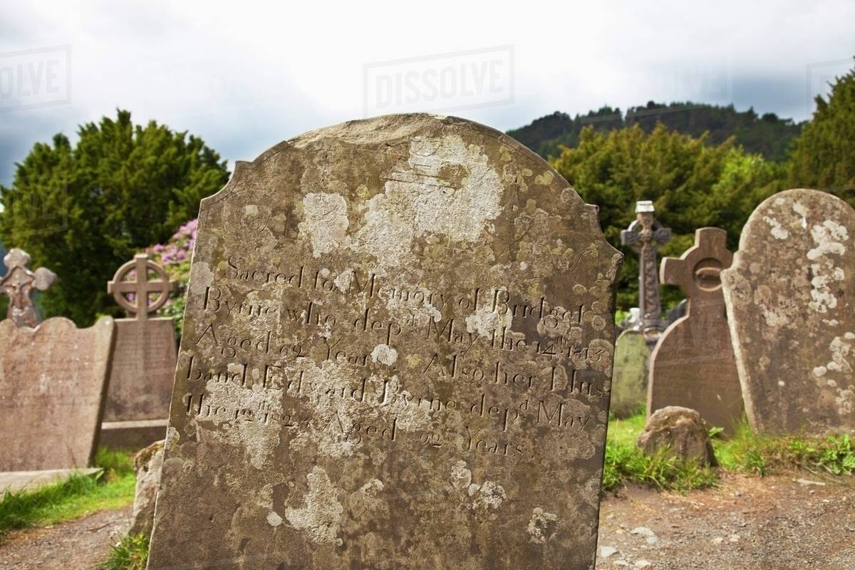 Tombstones In A Cemetery On A 6Th Century Monastic Site; Glendalough ...