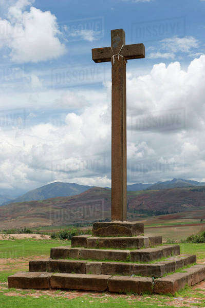 Temple Cross In Sacred Valley; Maras Peru - Stock Photo - Dissolve