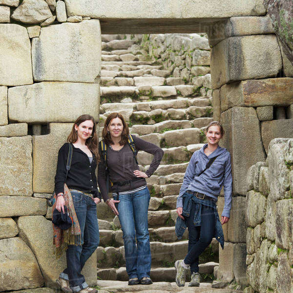 Three Girls Touring Machu Picchu; Peru - Royalty-free Stock Photo ...