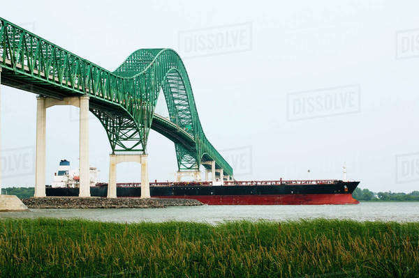 Laviolette Bridge With A Large Ship Passing Beneath; Trois-Rivieres ...