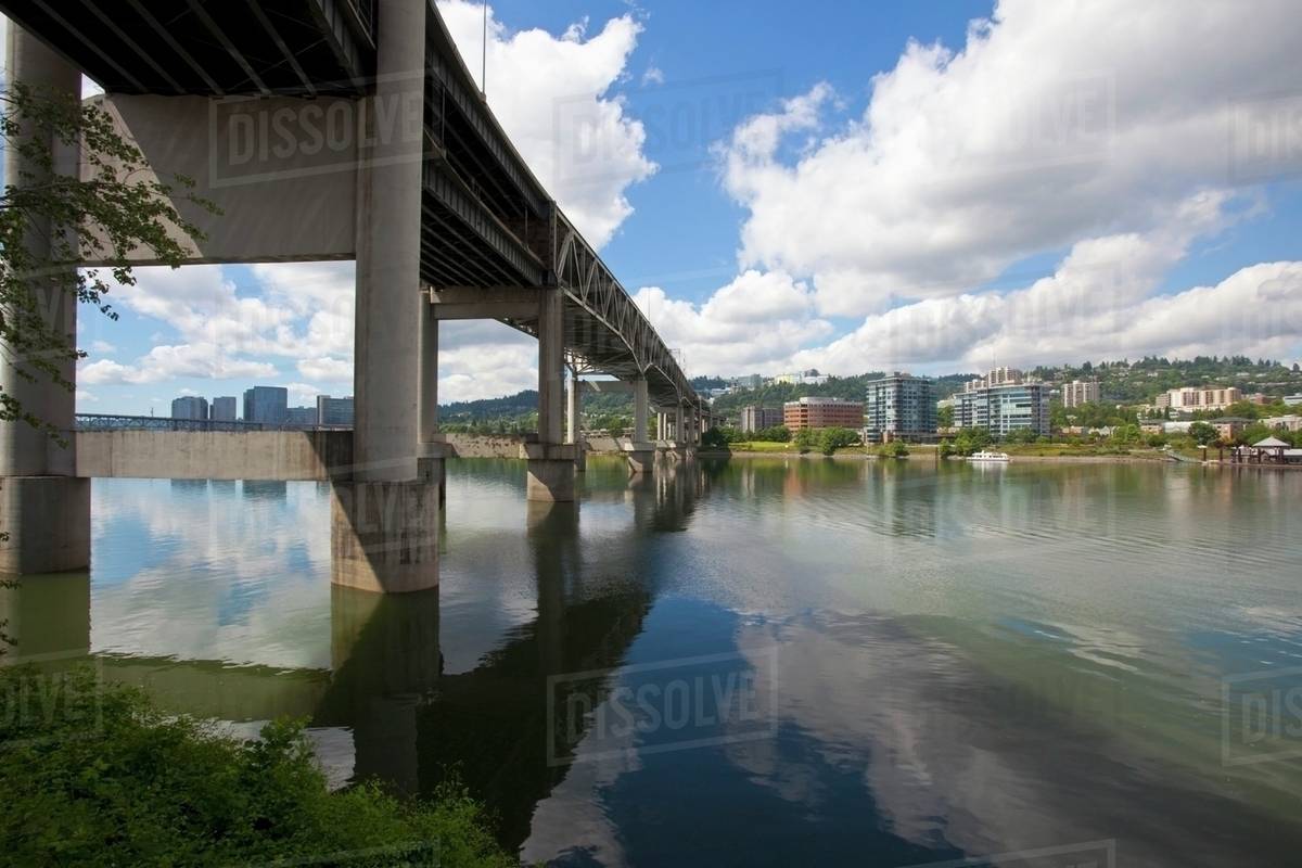 Bridge And Portland Waterfront Along The Willamette River; Portland ...