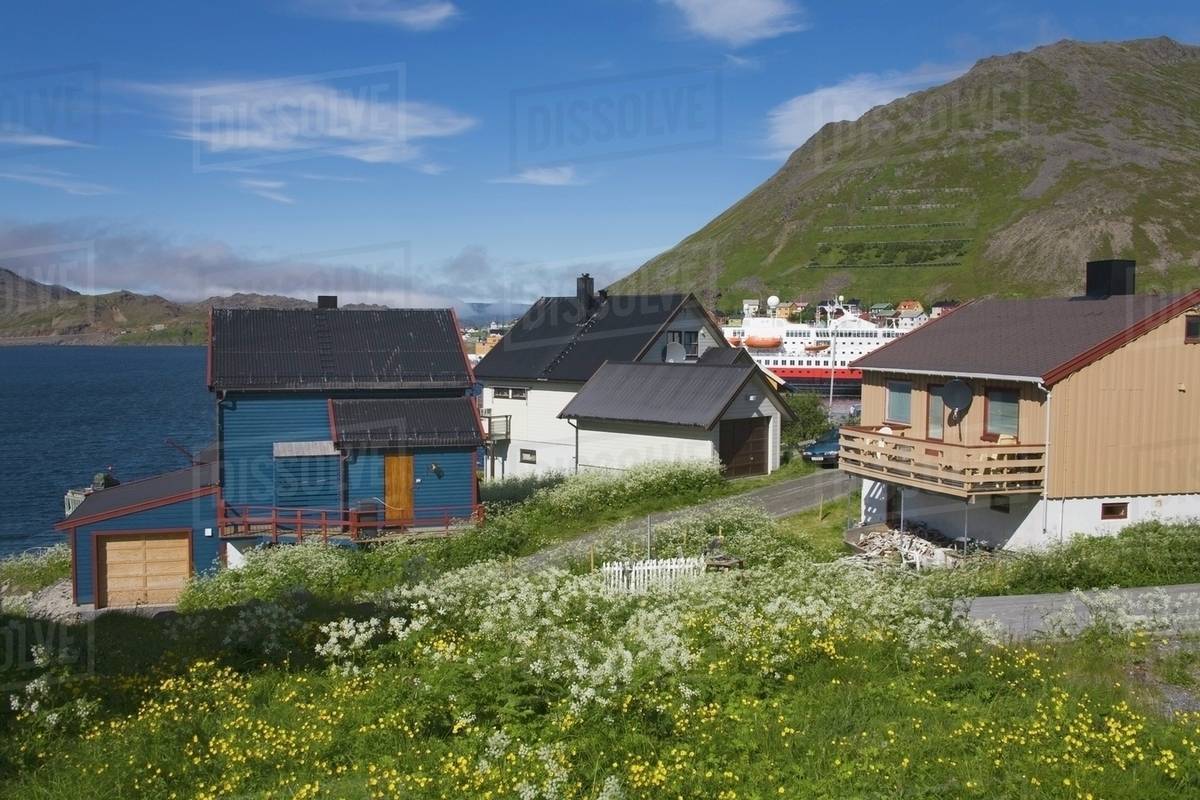Houses In Honningsvag Port, Mageroya Island, Finnmark Region, Arctic ...