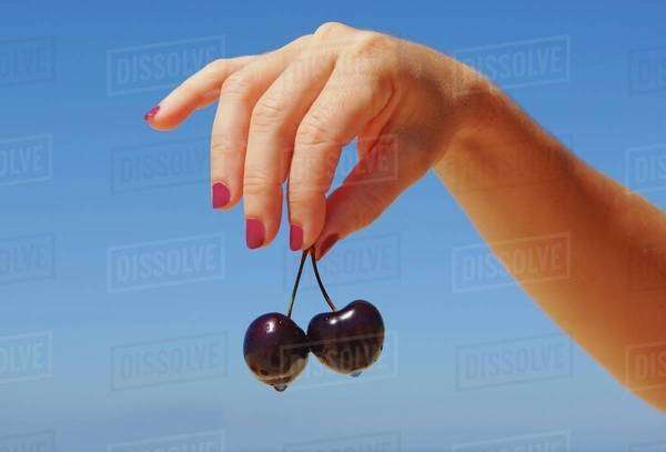 Woman's Hand Holding Two Cherries - Royalty-free Stock Photo | Dissolve