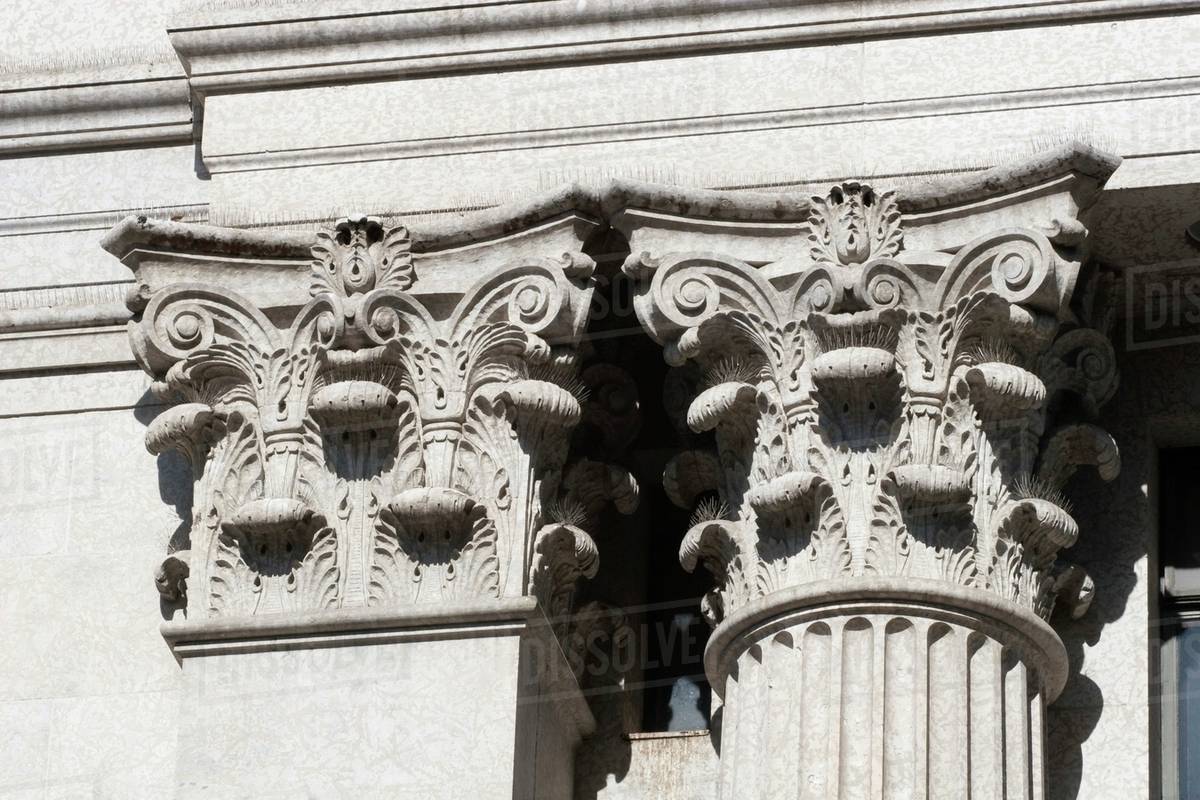 Calgary, Alberta, Canada; Detail On The Columns Of A Building - Stock ...