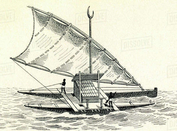 A Drua aka Na Drua, N'drua, Ndrua or Vaka Tepu, a double hulled ...