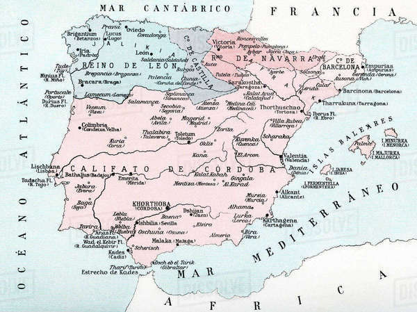 Map of Spain in the middle ages during the Muslim occupation. From ...