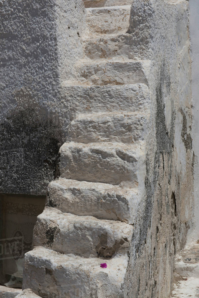 Old worn stone steps; Oia, Santorini, Cyclades, Greek Islands, Greece ...