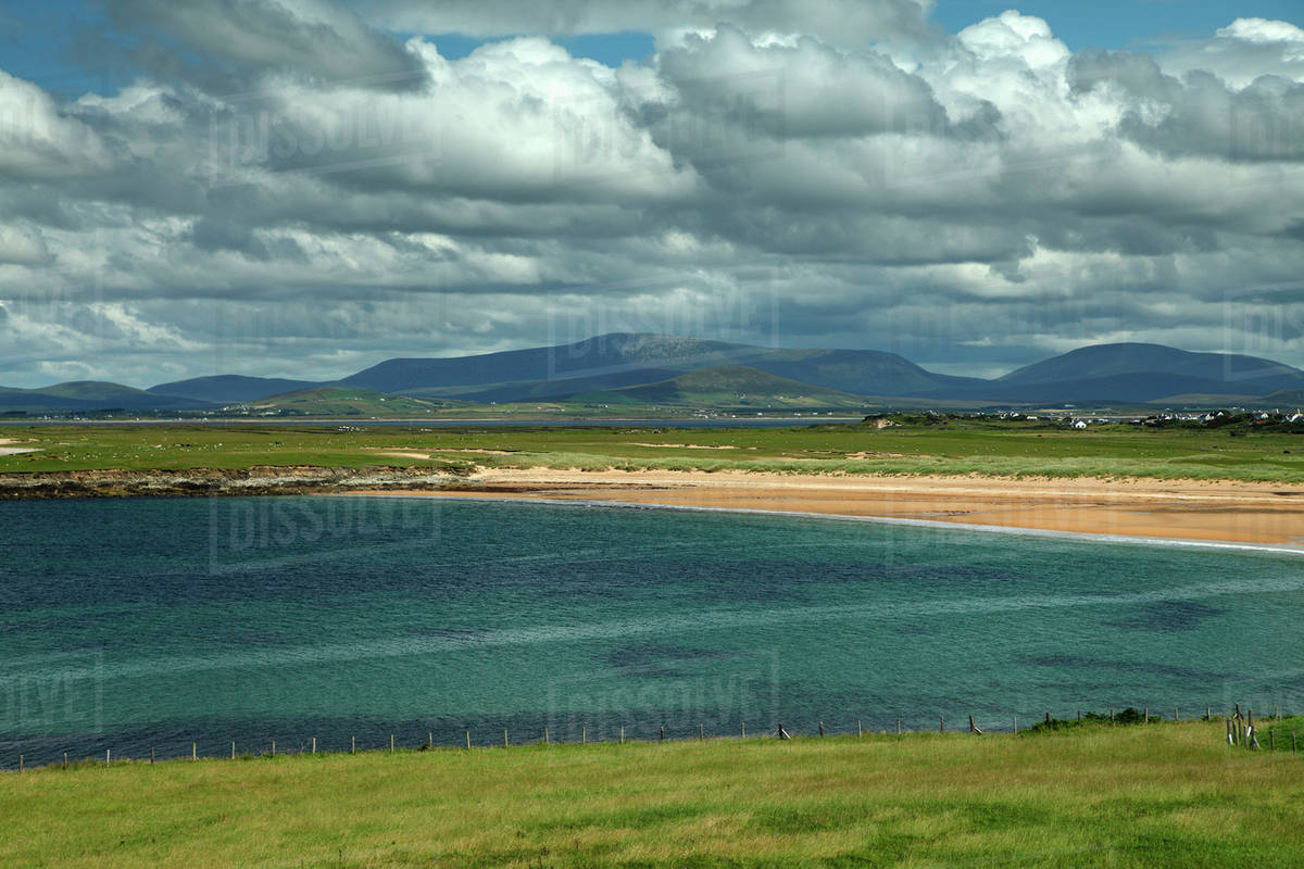 Golden strand on Achill island on the Wild Atlantic Way; County Mayo ...