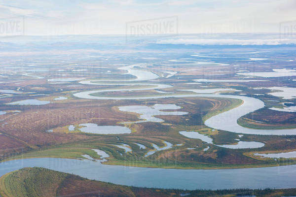 An aerial view of the Kobuk River Delta and surrounding wetlands, Kobuk ...