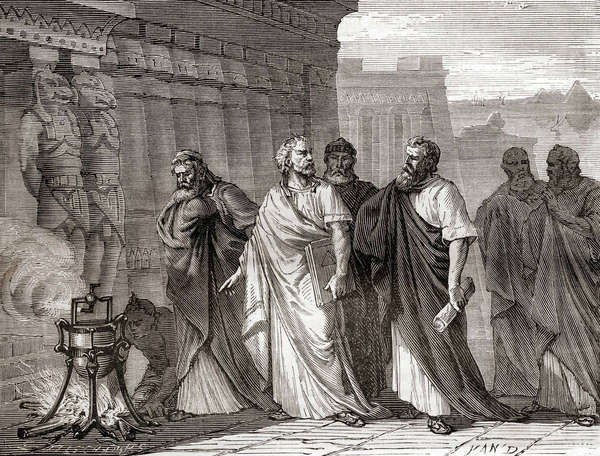 Hero demonstrating his aeolipile in front of the scholars of the school ...