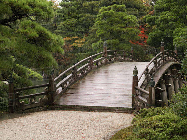 Ancient Japanese stone bridge in Imperial park; Kyoto, Japan - Royalty ...