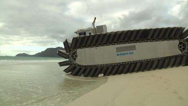 Footage of the Ultra Heavy-Lift Amphibious Connector (UHAC) at Marine ...