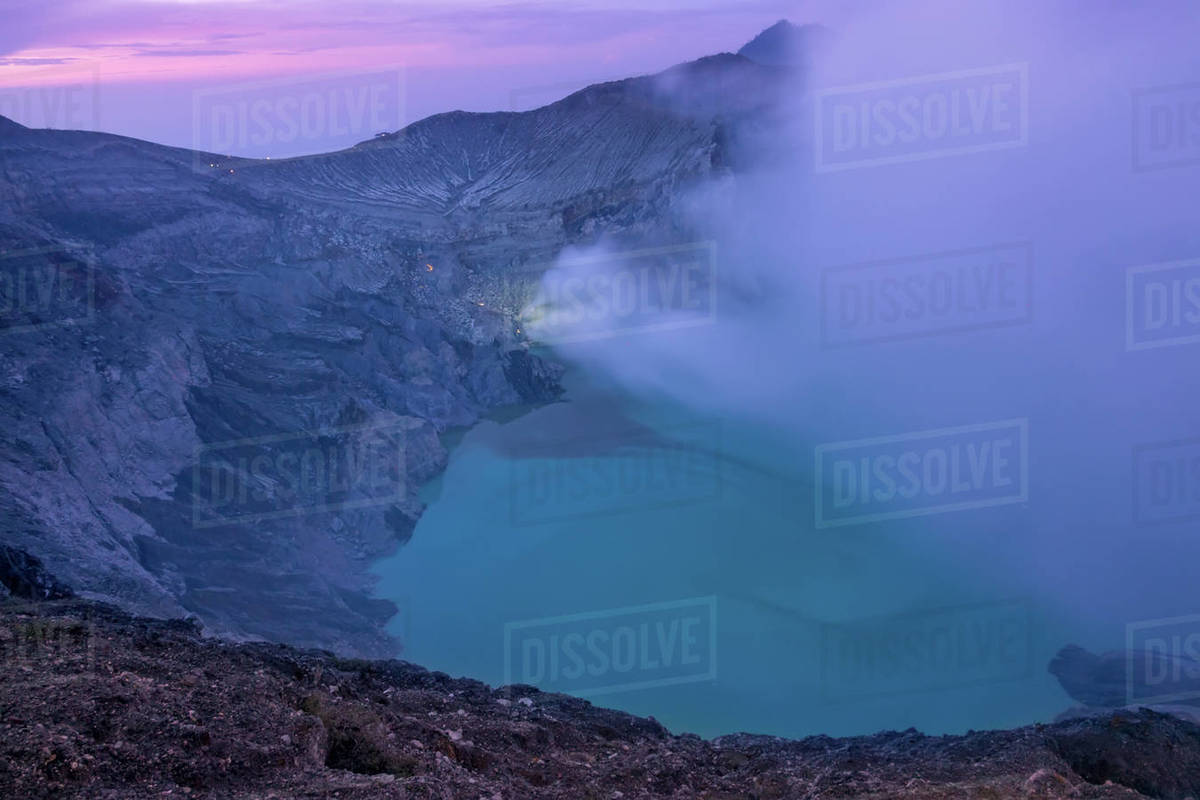 Indonesia. Bali Island. Crater of the sulfur volcano Ijen before dawn ...