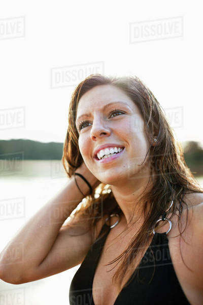 Close-up of young woman in bikini on beach - Royalty-free Stock Photo ...