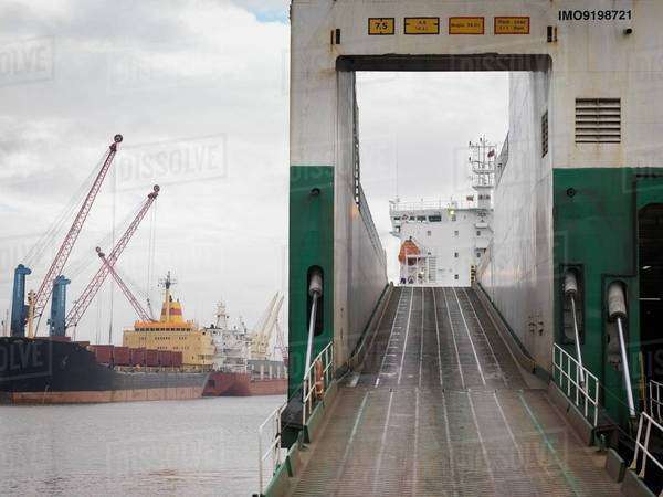 Ramp On To Ship At Port - Stock Photo - Dissolve