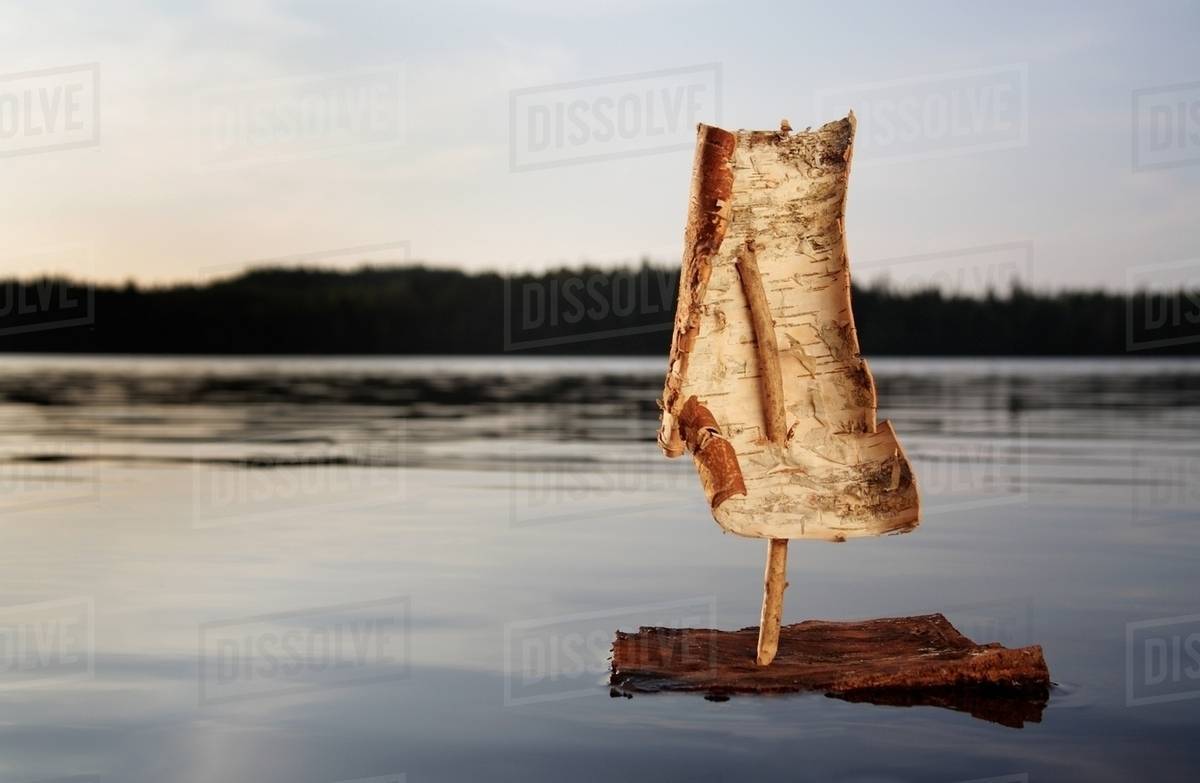 Bark boat on a lake at sunset - Royalty-free Stock Photo | Dissolve