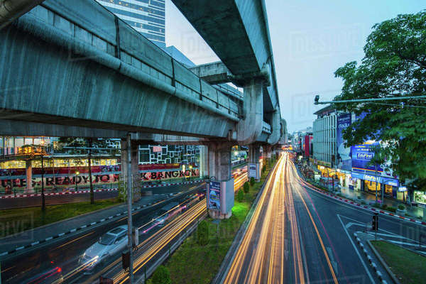 Sky train bridge, Pathum Wan district, Bangkok, Thailand - Stock Photo ...