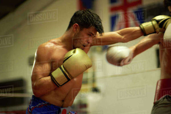 Two boxers sparring in boxing ring - Royalty-free Stock Photo | Dissolve