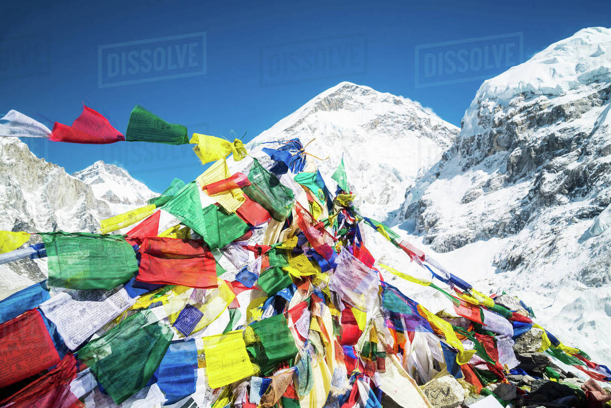 Prayer flags, Mount Everest Trek, Nepal - Stock Photo - Dissolve