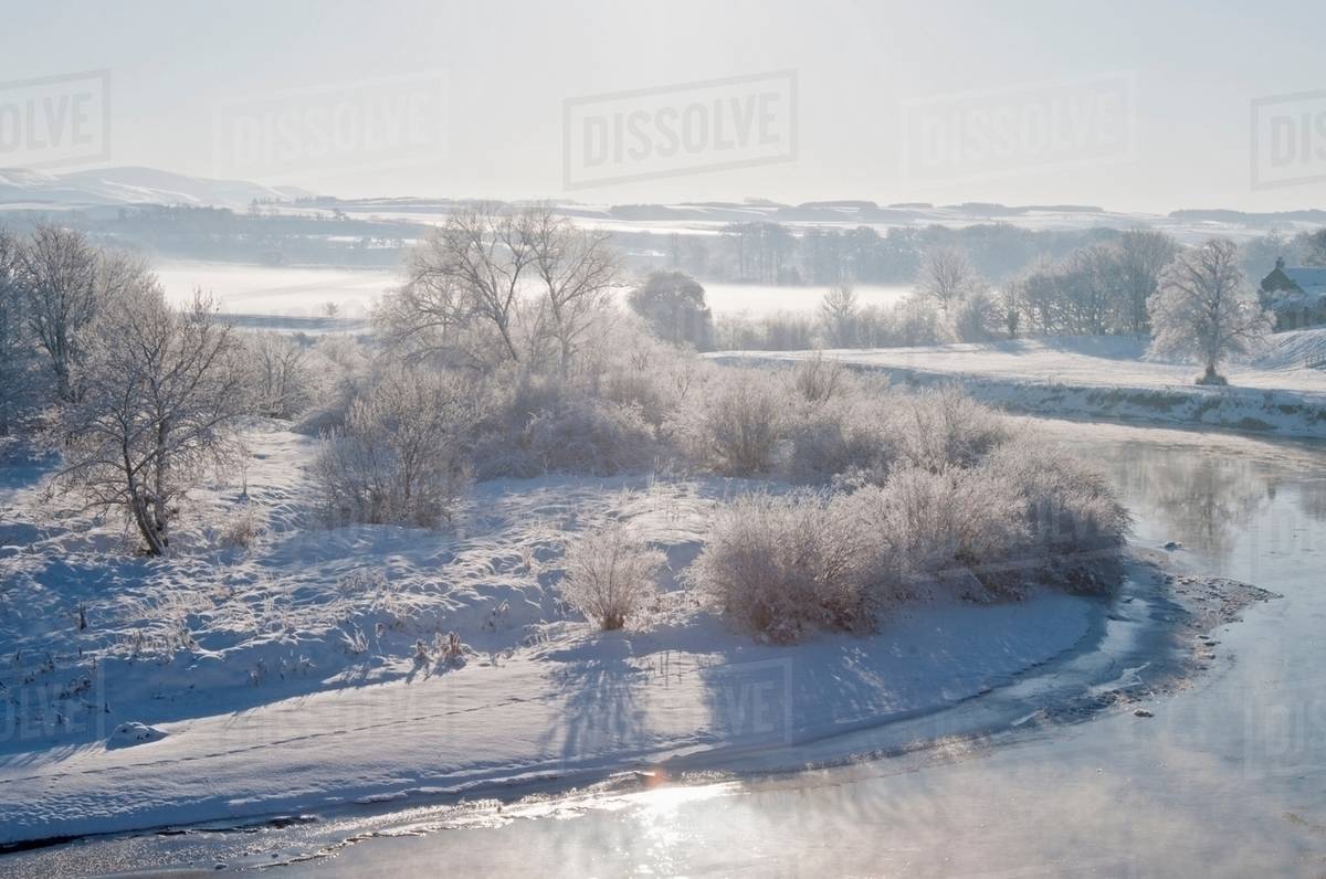 Aerial view of snowy landscape - Royalty-free Stock Photo | Dissolve