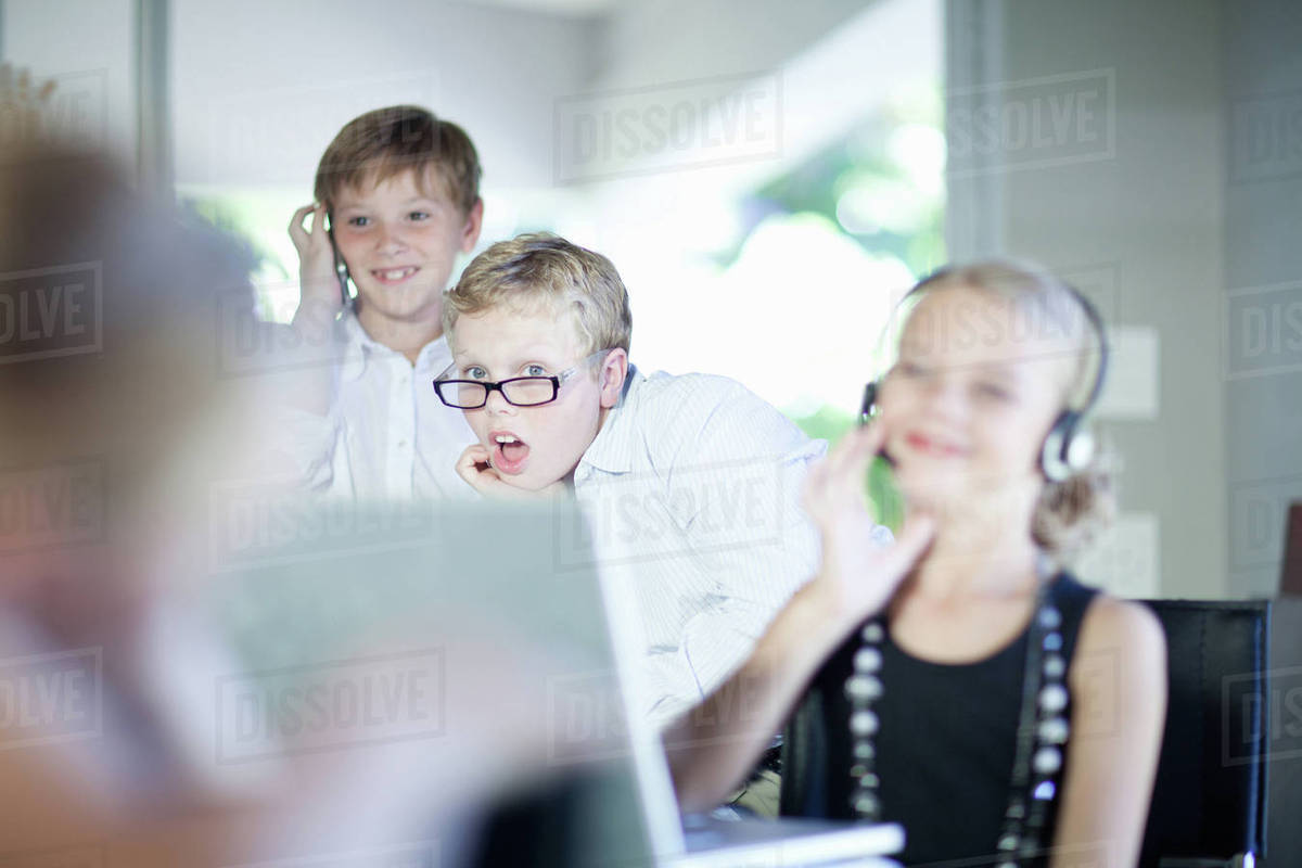 Children playing business people at desk - Royalty-free Stock Photo ...