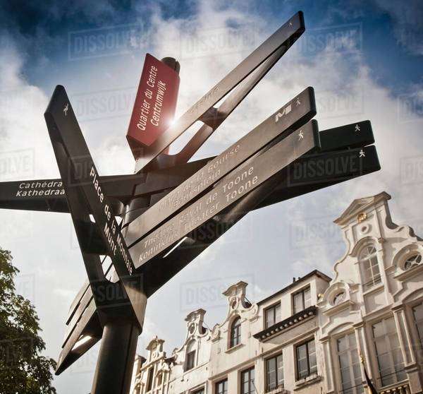 Road signs on village street - Stock Photo - Dissolve