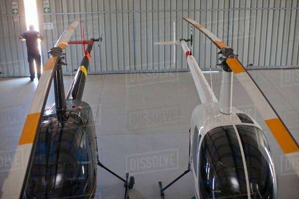 Overhead view of helicopters inside hangar - Royalty-free Stock Photo ...