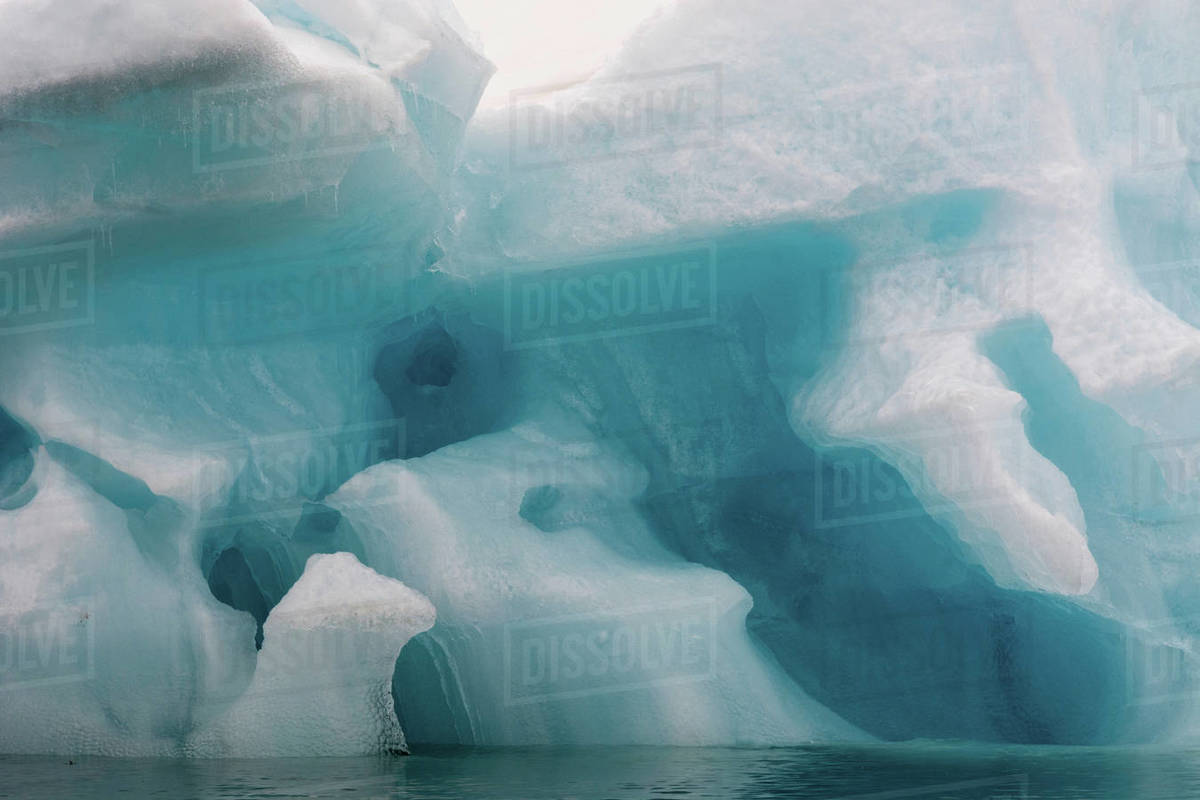 Blue iceberg, detail, Burgerbukta, Spitsbergen, Svalbard, Norway ...