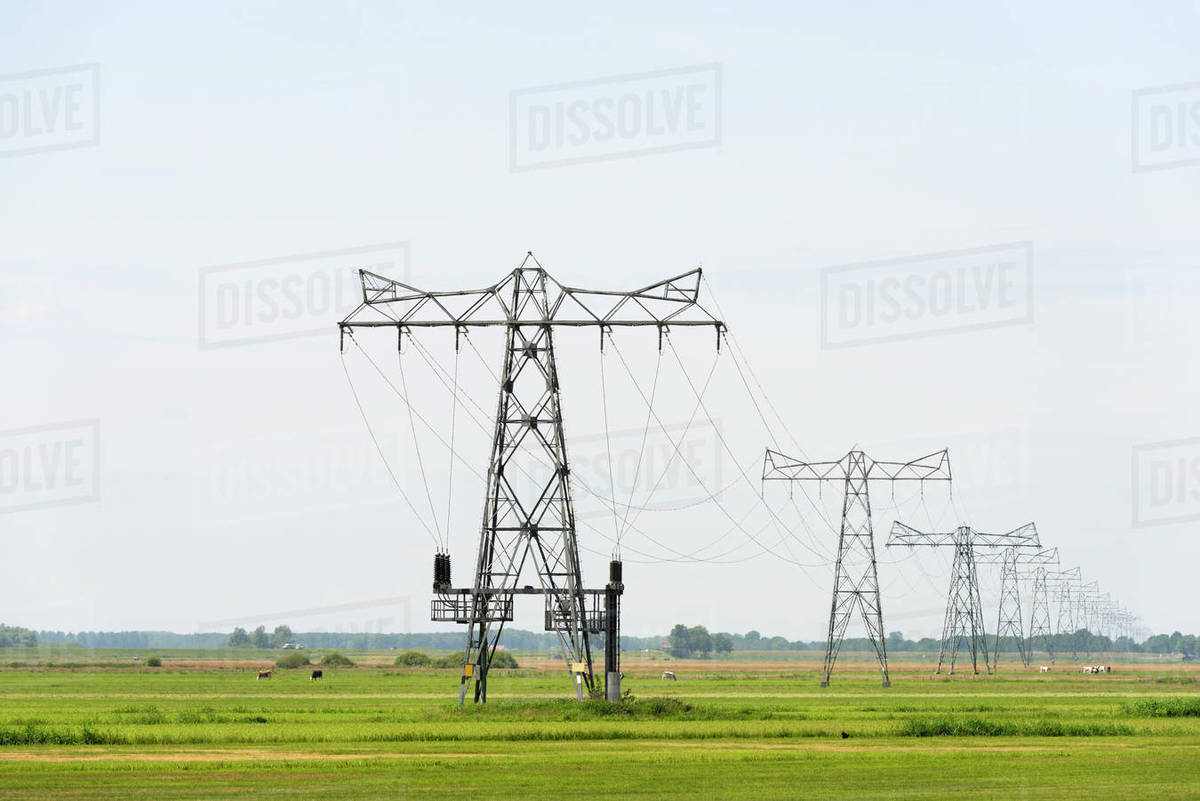 Powerline across fields in Overijssel, The Netherlands. - Stock Photo ...