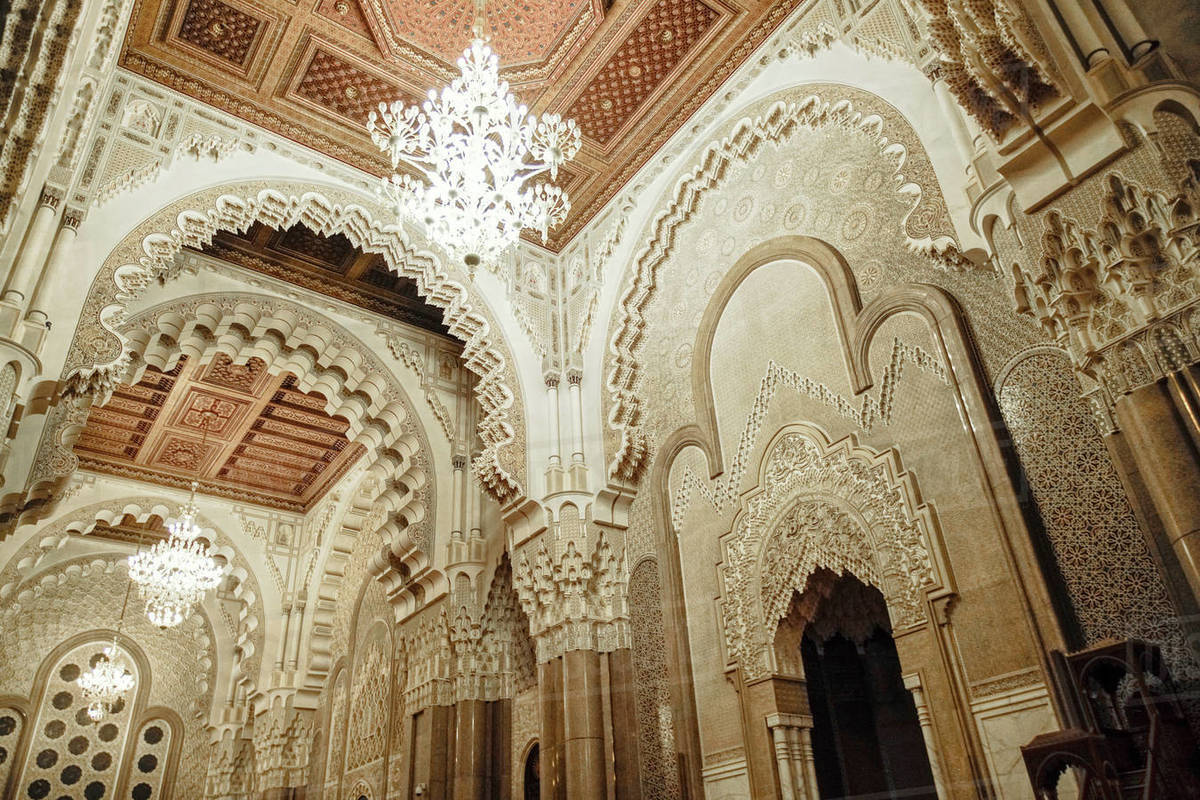 Interior of Casablanca Grand Moche mosque in Morocco - Royalty-free ...