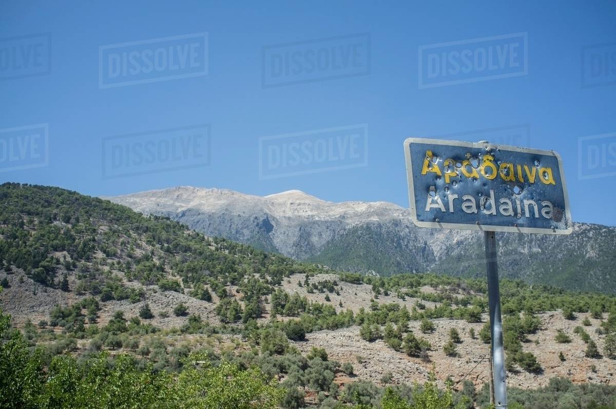Bullet ridden sign, Aradaina, Crete - Royalty-free Stock Photo | Dissolve