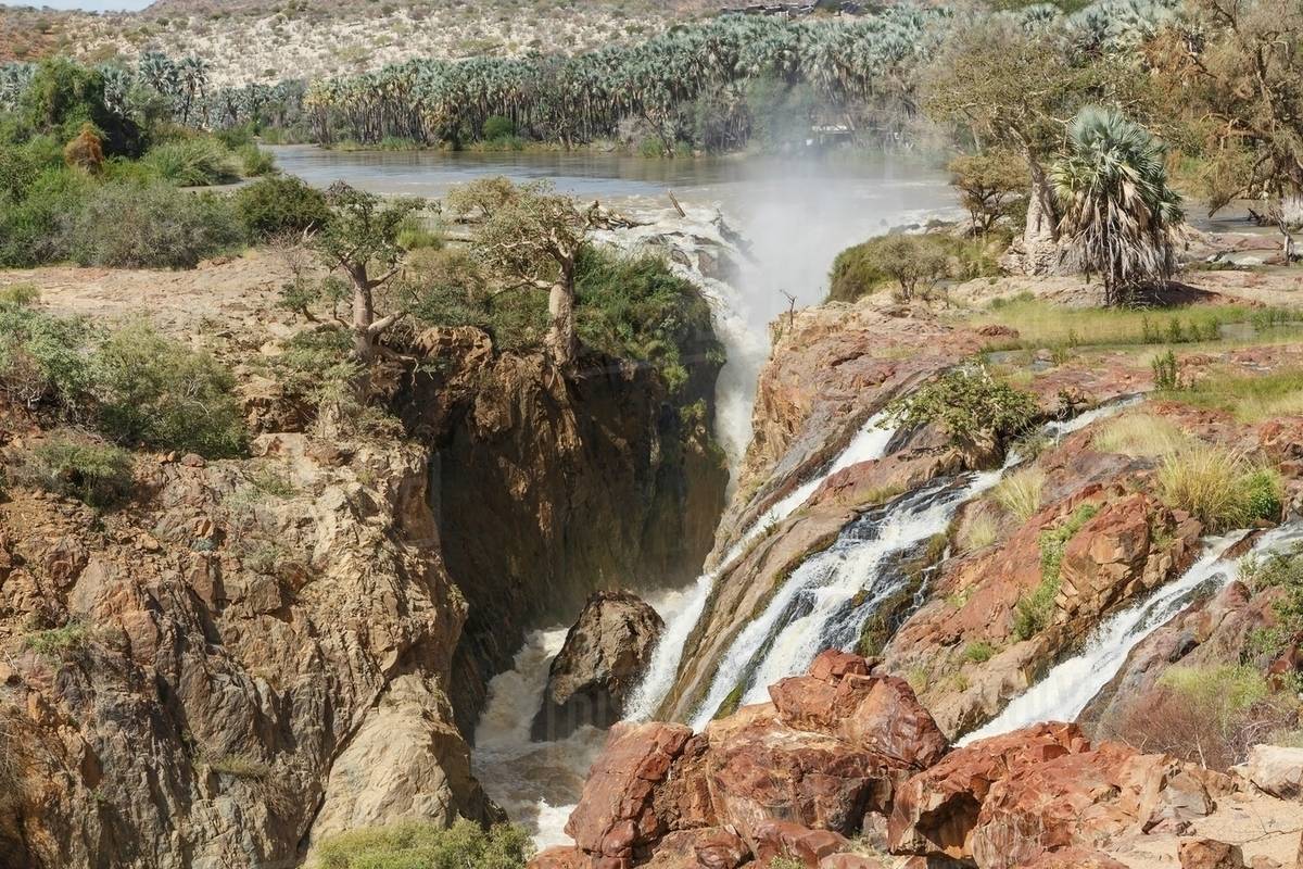 Elevated view of waterfall, Epupa Falls, Namibia - Royalty-free Stock ...