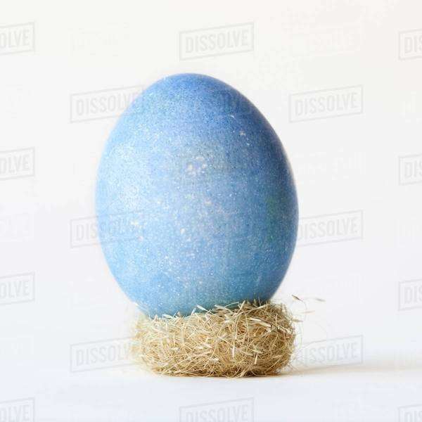 Still life with large blue egg balanced on small nest - Royalty-free ...