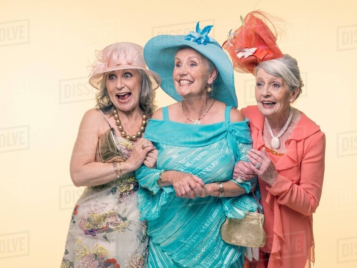 Studio portrait of three happy glamorous senior women - Royalty-free ...