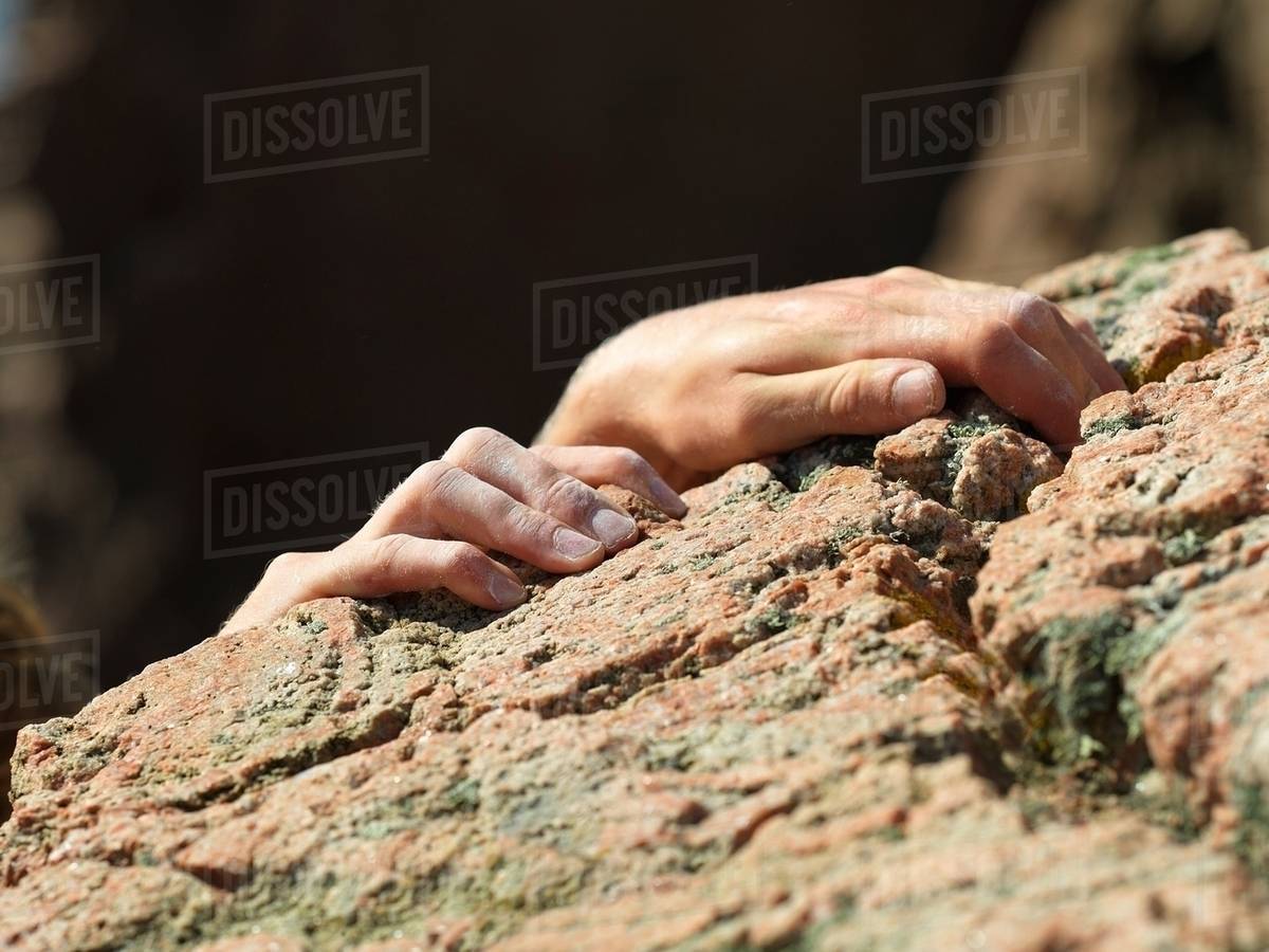 Close up of rock climbers hands - Stock Photo - Dissolve