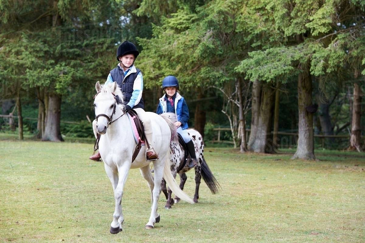 Two girls riding their ponies - Royalty-free Stock Photo | Dissolve