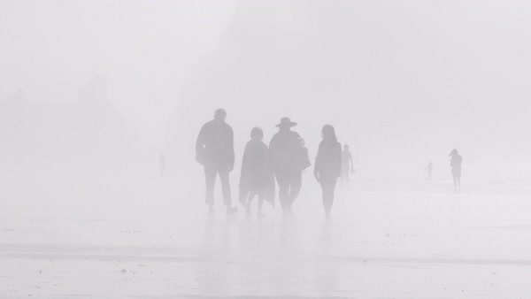 Person walking through very thick fog at the Oregon Coast. - Stock ...
