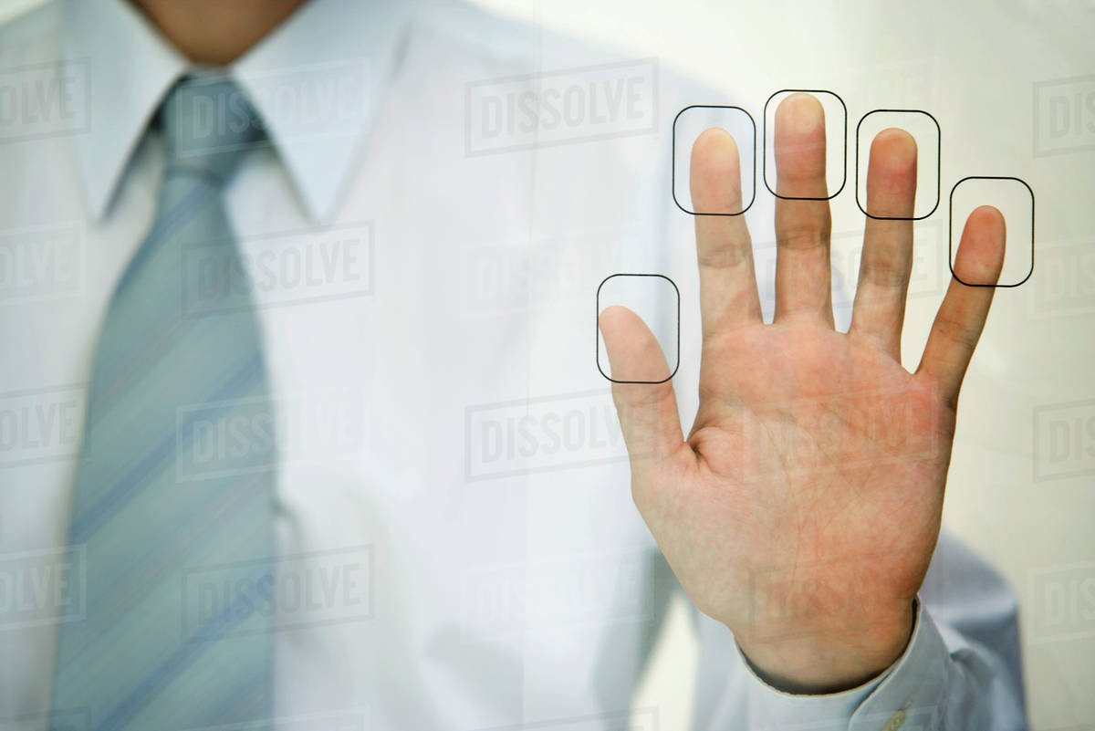 Man pressing fingertips to fingerprint reader - Royalty-free Stock ...