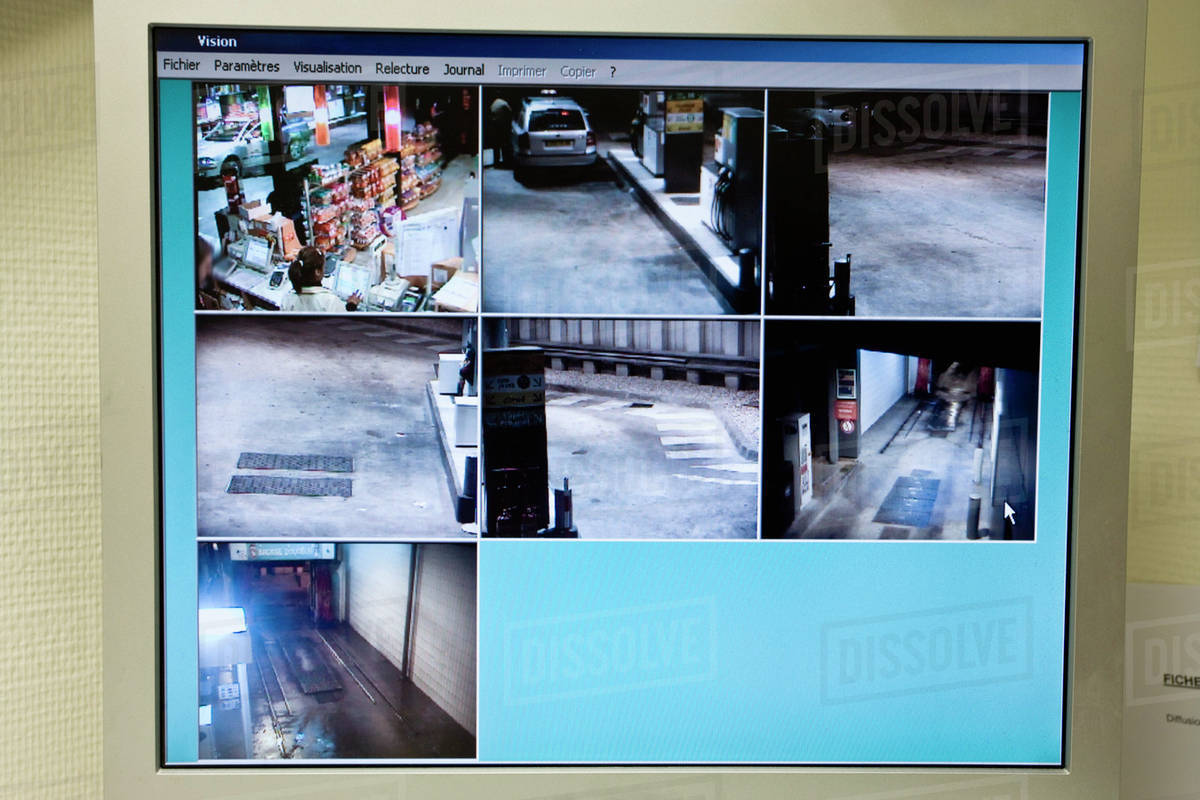 Screen dispaying images captured by surveillance camera - Royalty-free ...