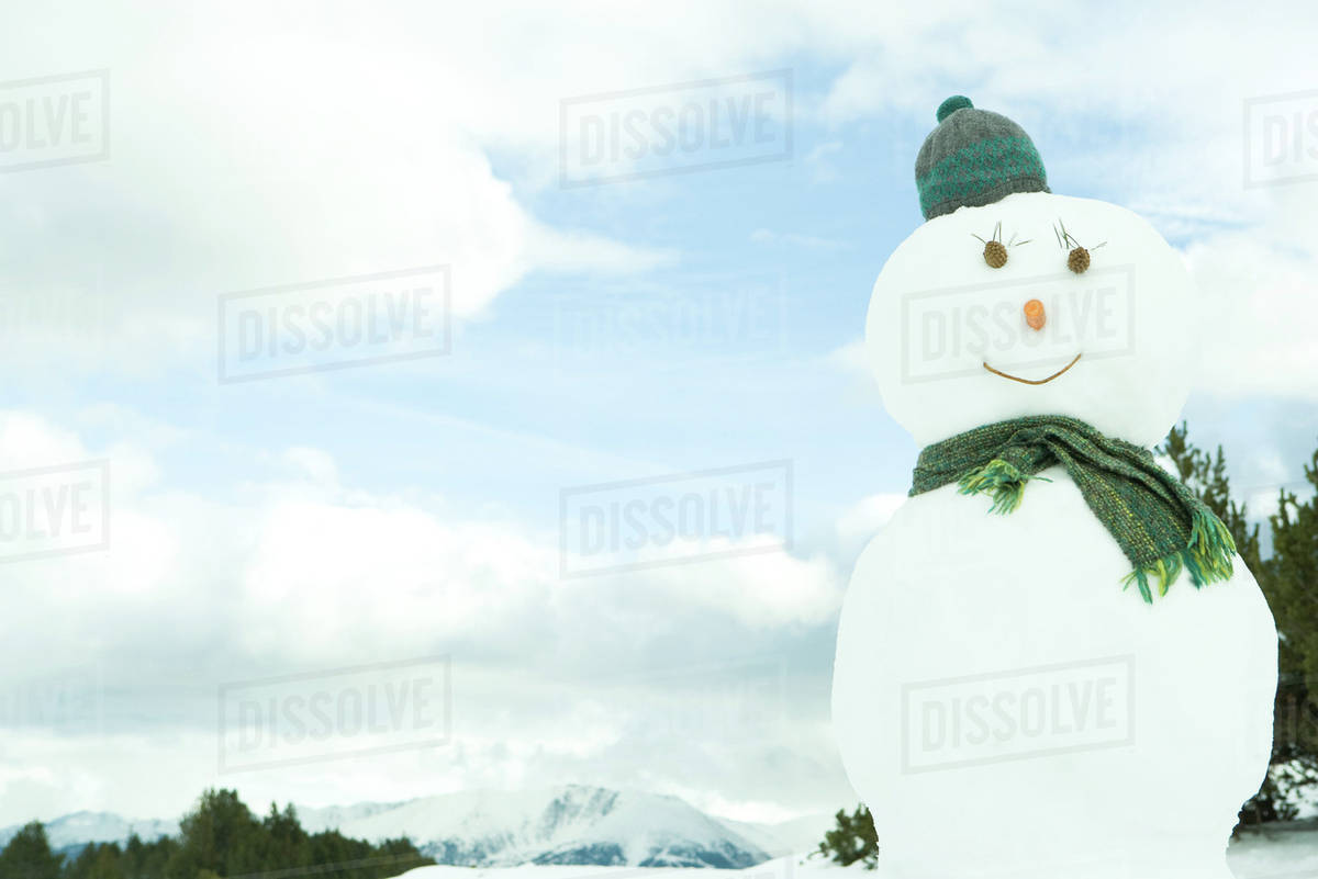 Snowman dressed in hat and scarf, portrait - Royalty-free Stock Photo ...