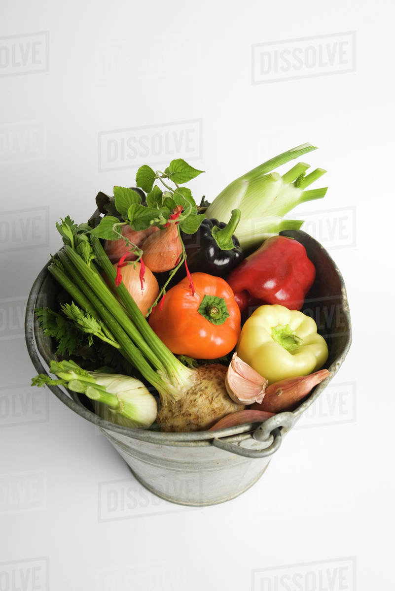 Bucket filled with assorted fresh vegetables - Royalty-free Stock Photo ...