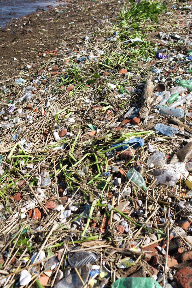 Shore littered with trash and debris - Royalty-free Stock Photo | Dissolve