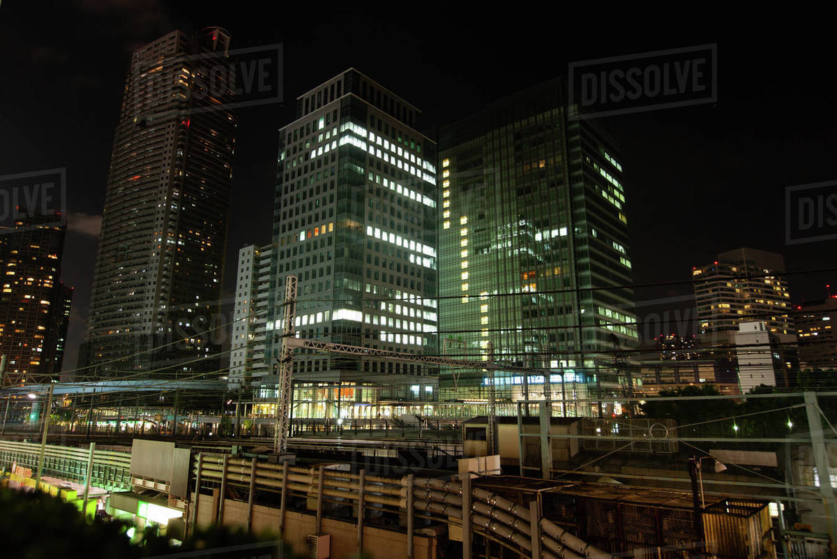 Tokyo financial district at night - Royalty-free Stock Photo | Dissolve