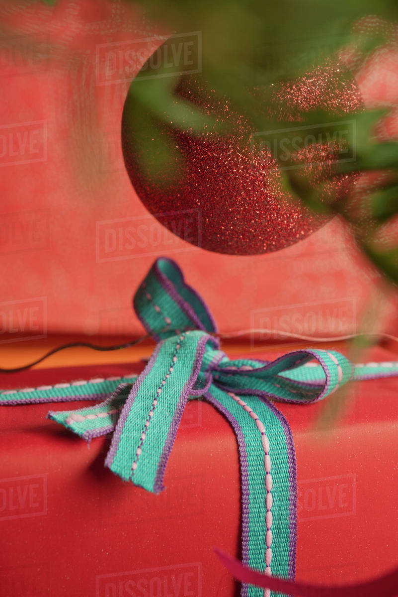Festively wrapped Christmas gift, close-up - Royalty-free Stock Photo ...